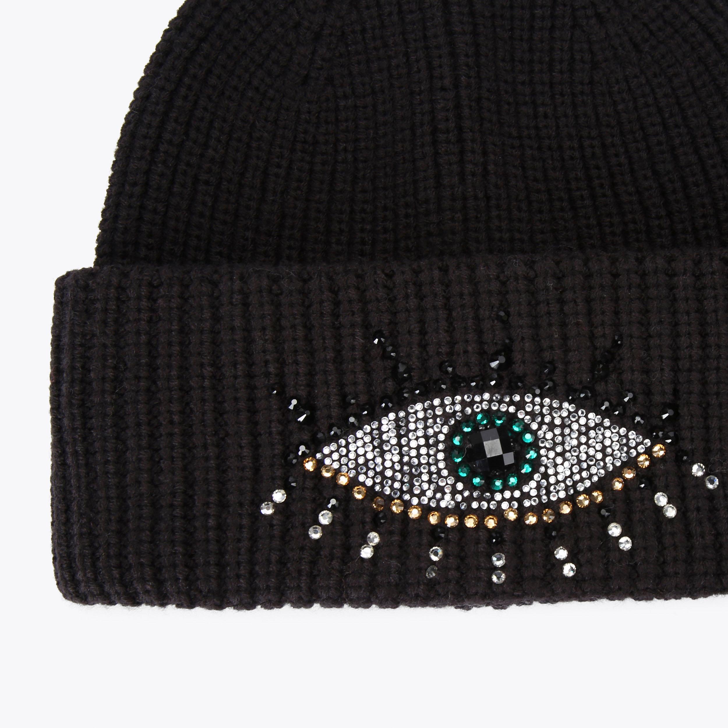 EVIL EYE BEANIE Black Evil Eye Crystal Beanie Hat by KURT GEIGER LONDON