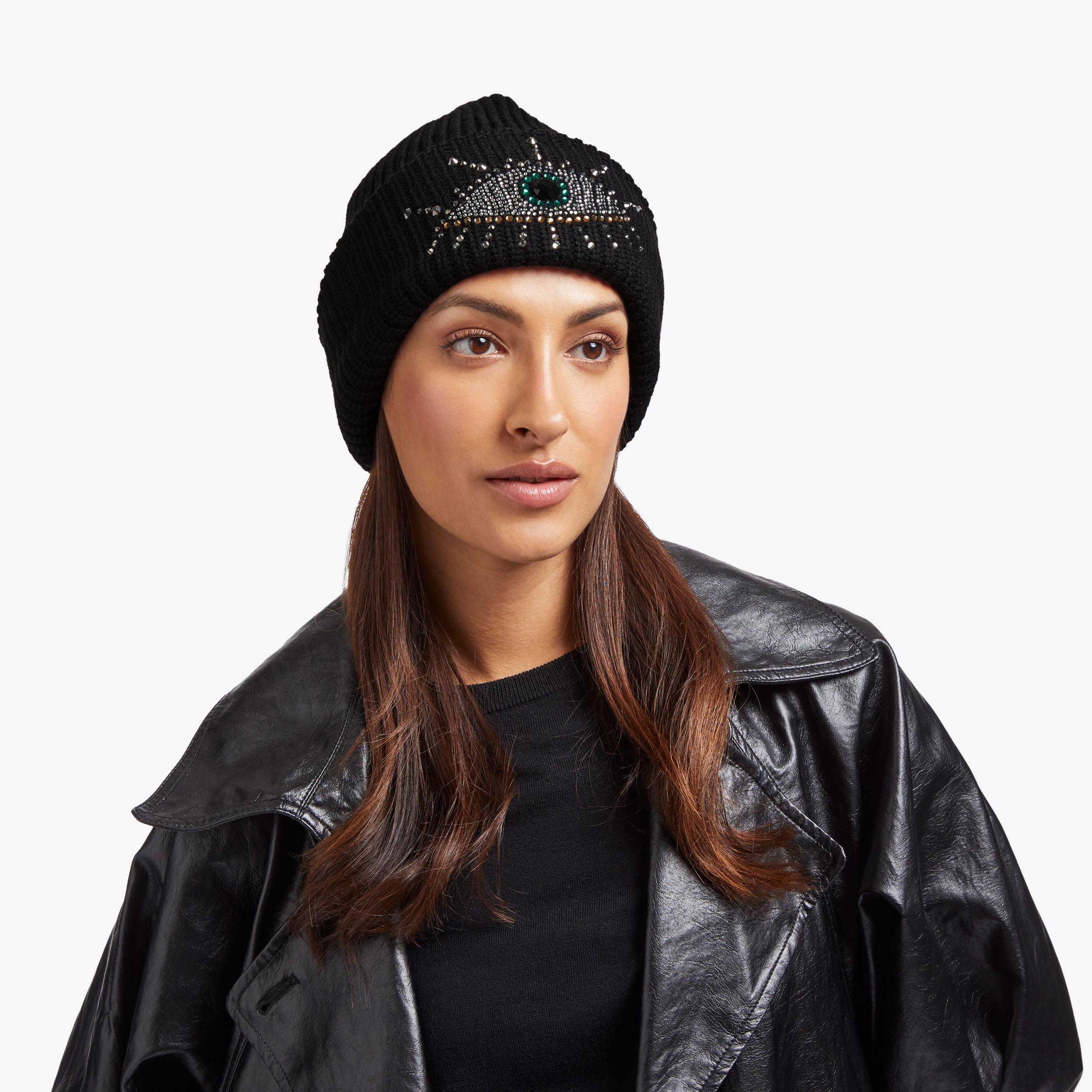 EVIL EYE BEANIE Black Evil Eye Crystal Beanie Hat by KURT GEIGER LONDON