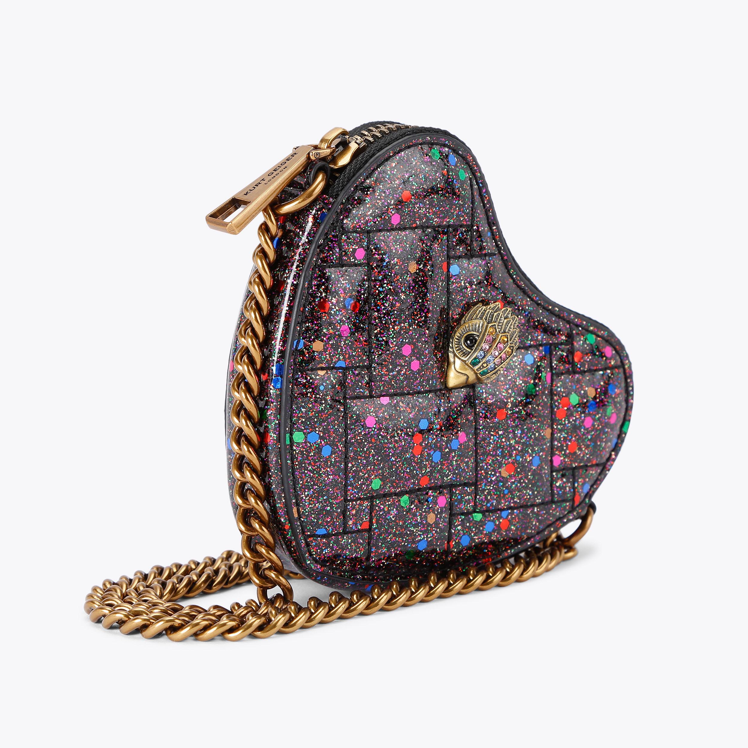 MICRO HEART CROSSBODY Glitter Vinyl Cross Body Bag by KURT GEIGER LONDON