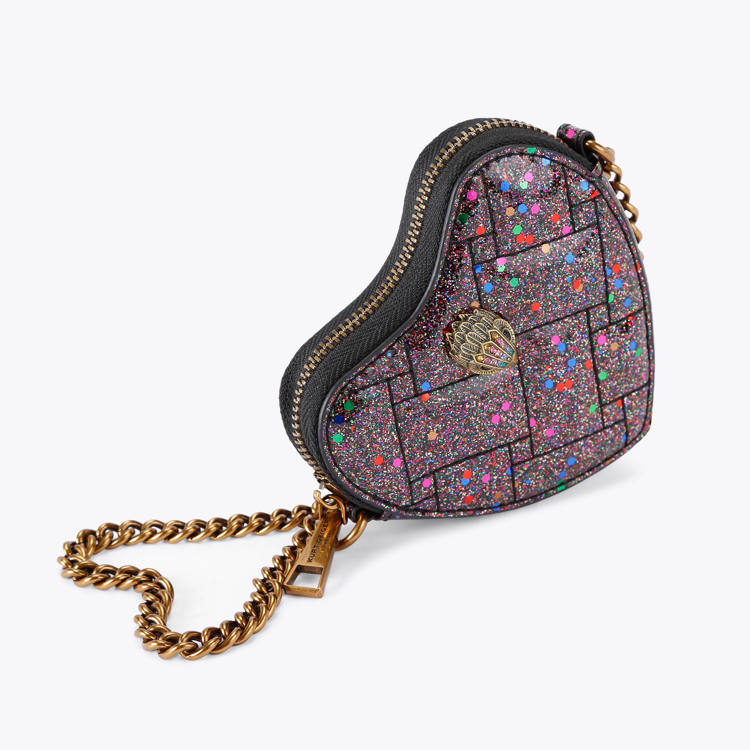 MICRO HEART CROSSBODY Glitter Vinyl Cross Body Bag by KURT GEIGER LONDON
