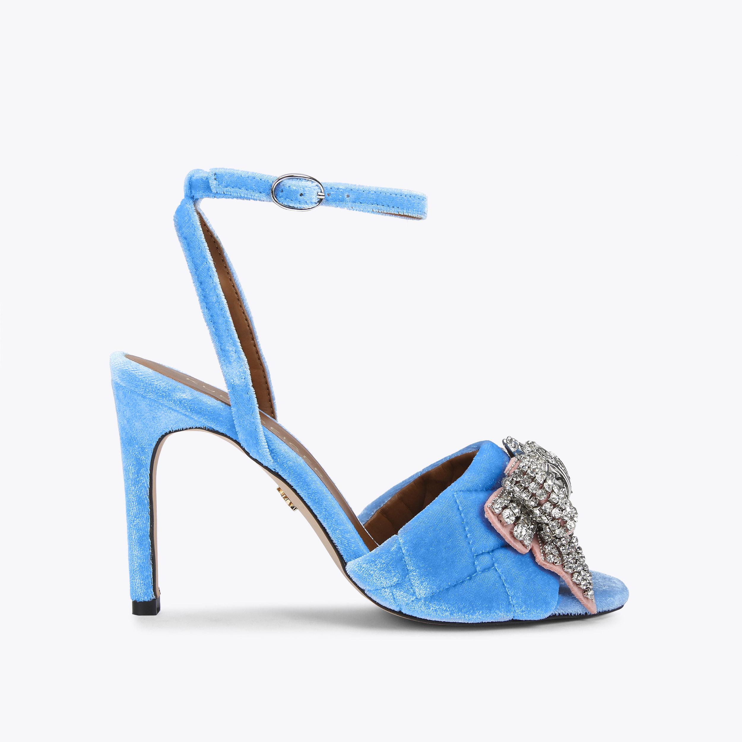 KENSINGTON BOW SANDAL Blue Velvet Heeled Sandal by KURT GEIGER LONDON