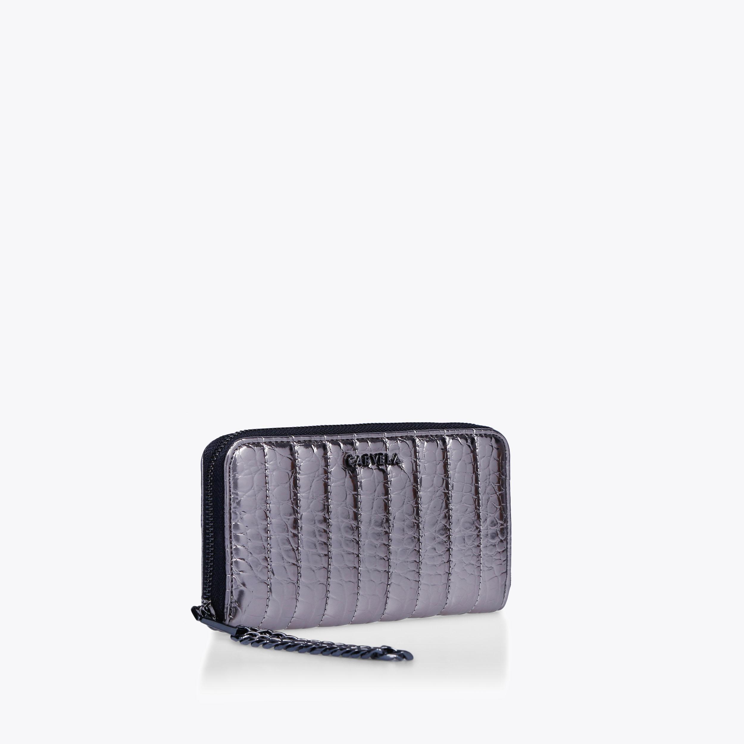 REBEL PURSE Gunmetal Croc Linear Quilt Zip Around Purse by CARVELA