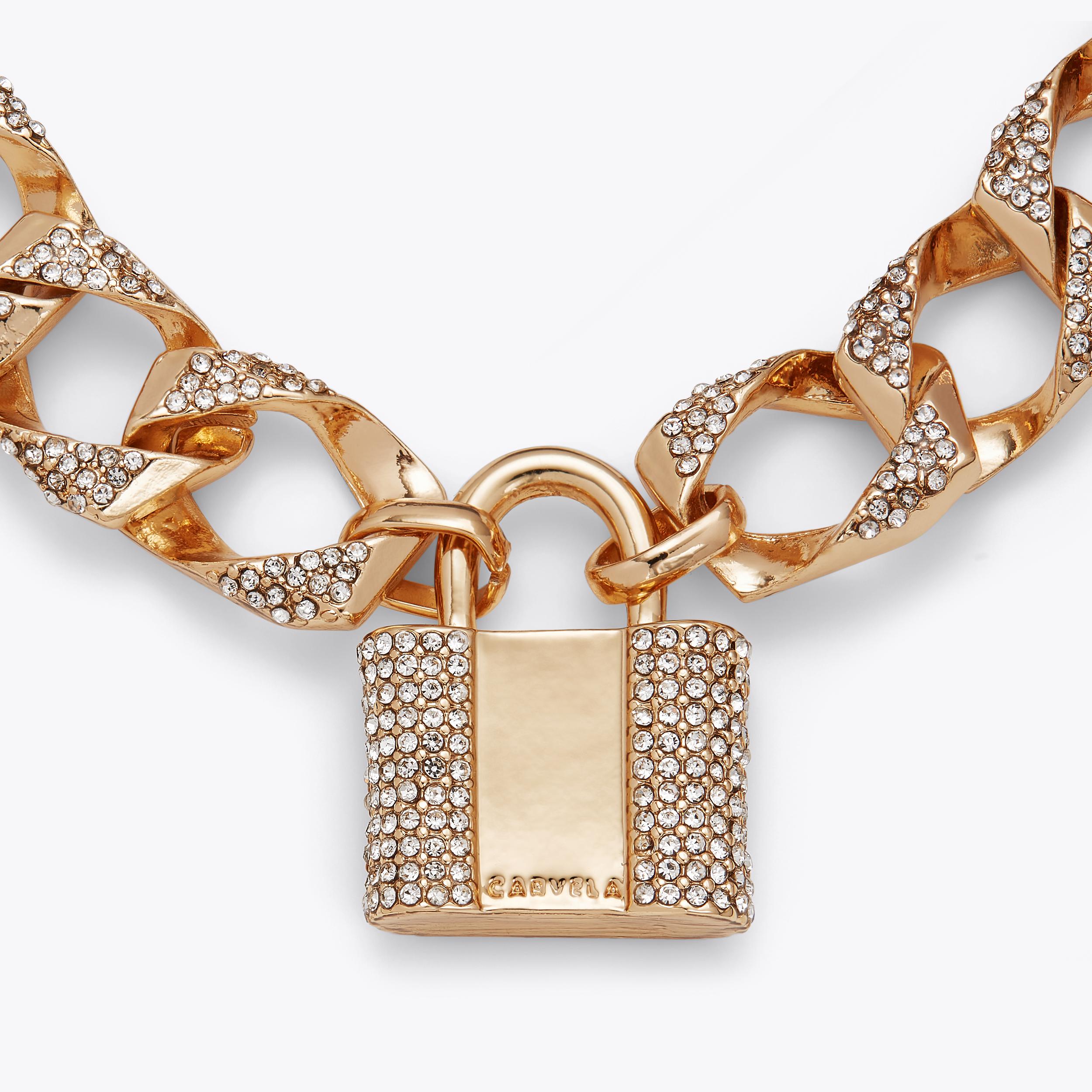 LOCK BLING BRACLET Gold Tone Chain Crystal Bracelet by CARVELA