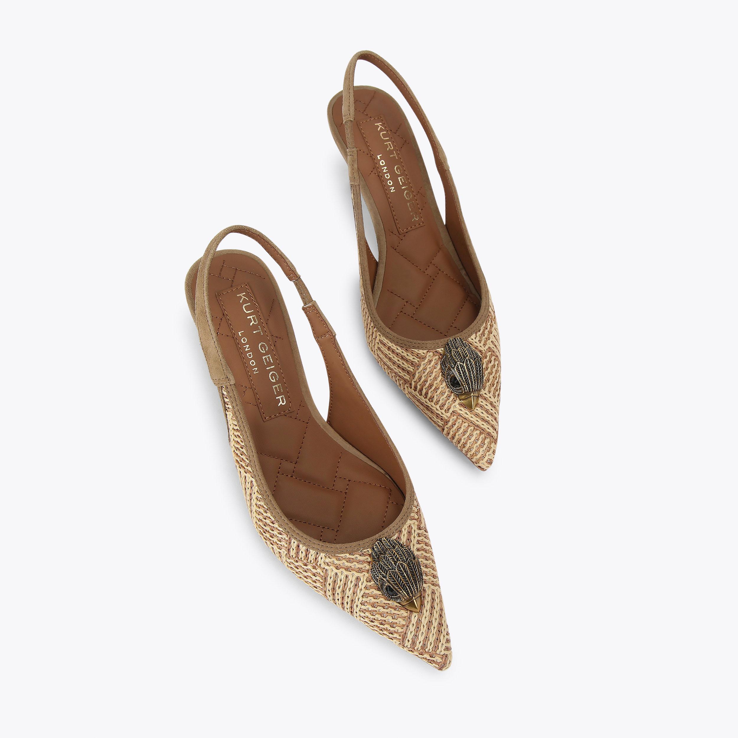 BELGRAVIA SLING BACK Brown Raffia Sling Back Heel by KURT GEIGER LONDON