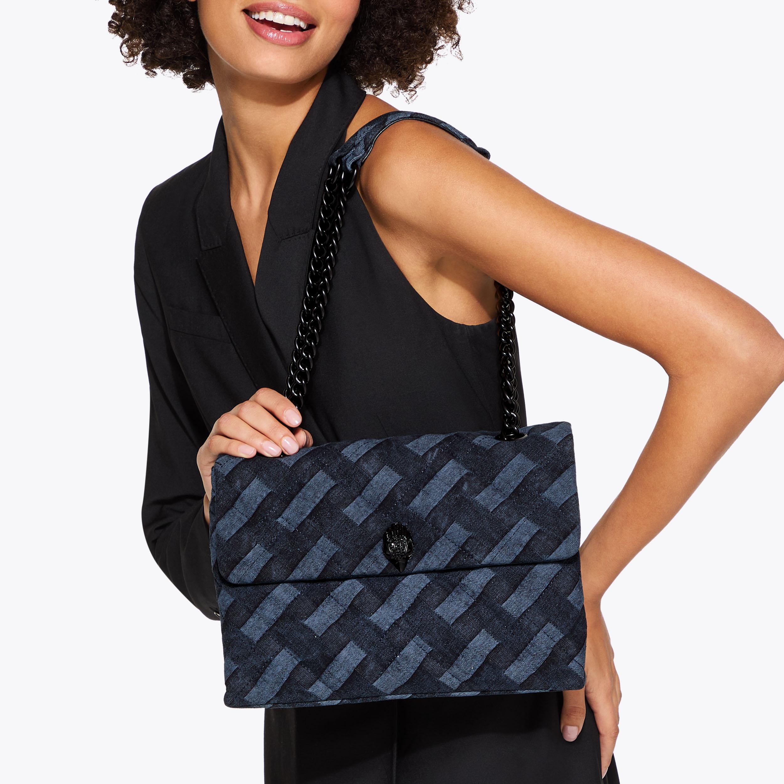 LARGE KENSINGTON SOFT Dark Denim Weave Shoulder Bag by KURT GEIGER LONDON