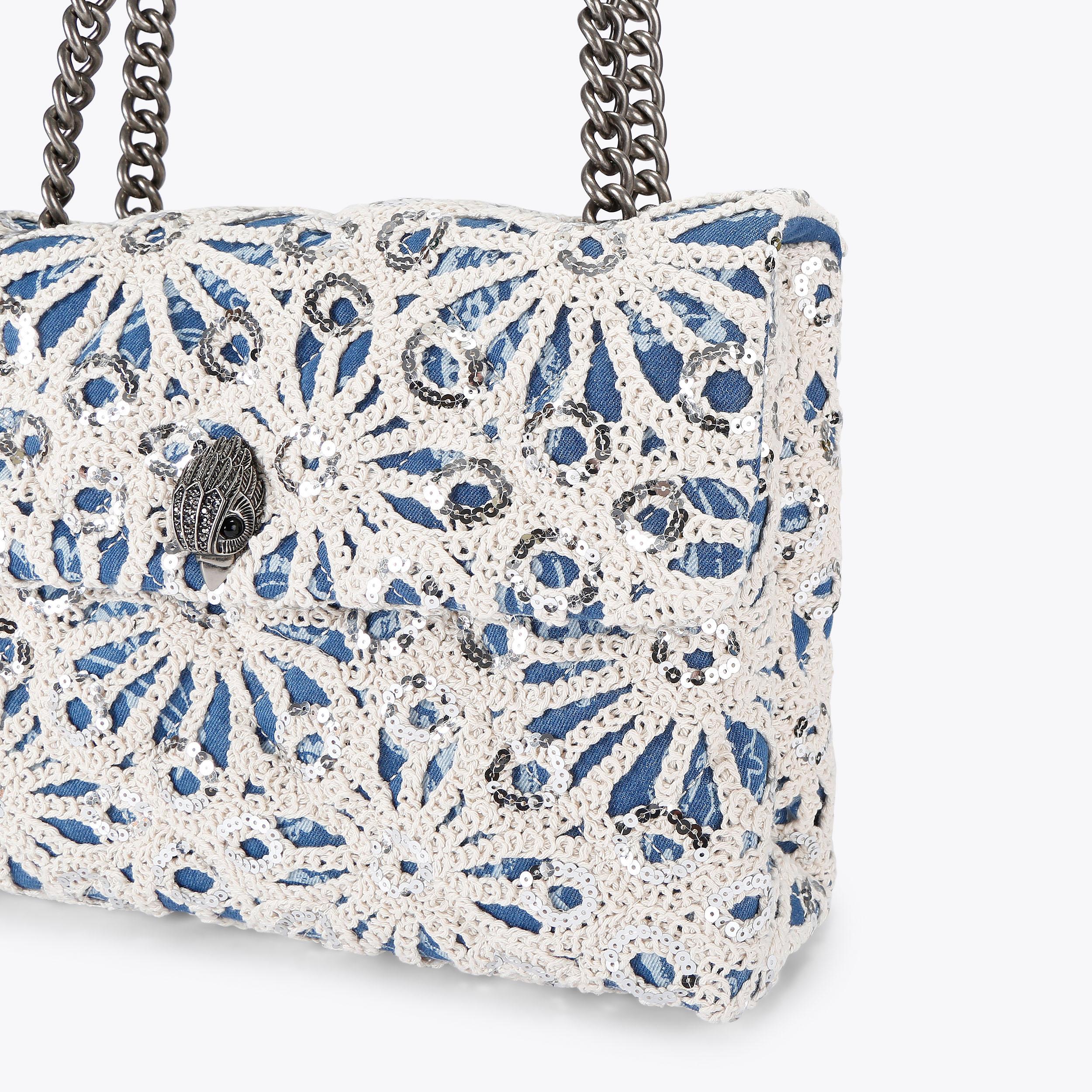 LARGE KENSINGTON SOFT Blue Denim Crochet Shoulder by KURT GEIGER LONDON