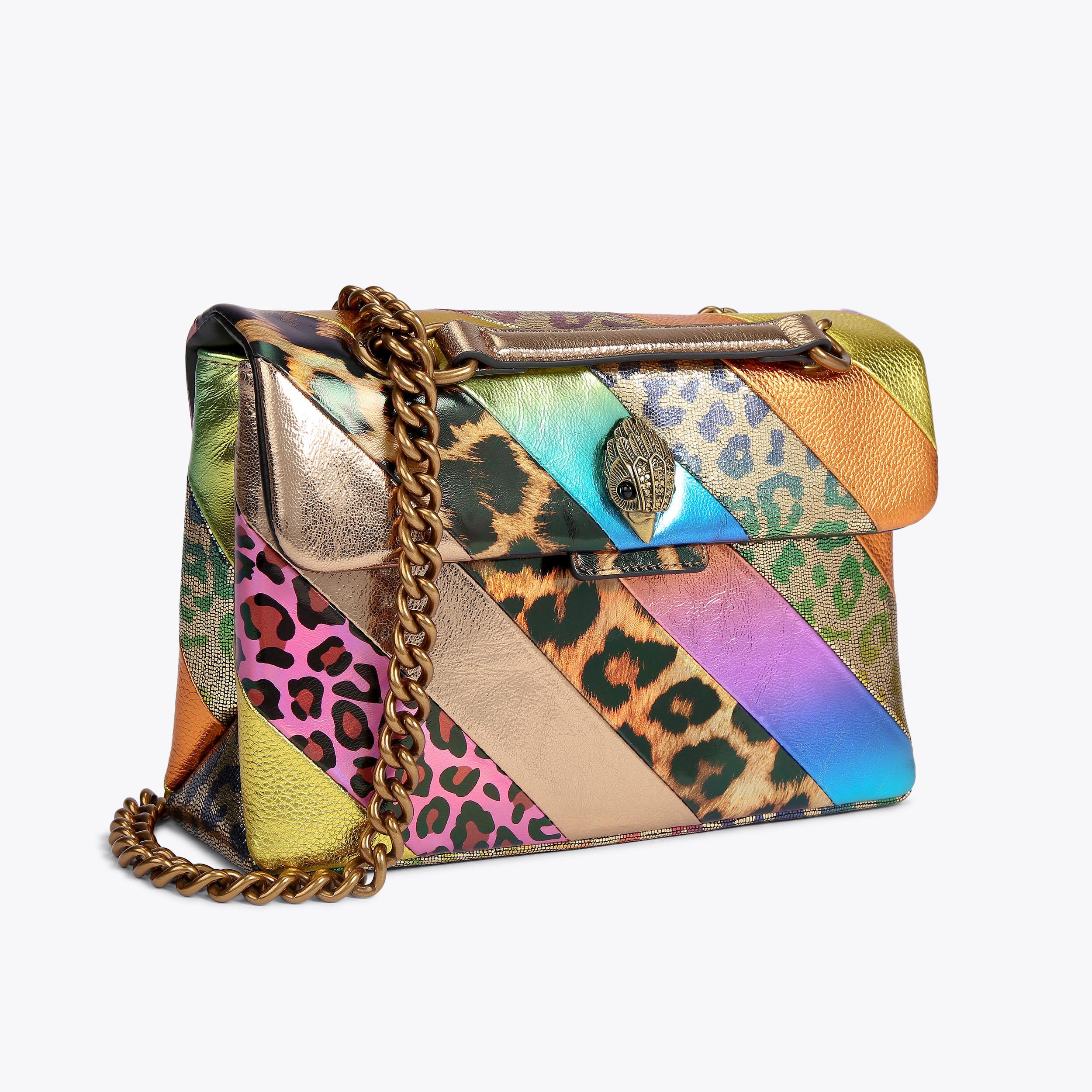 LEATHER KENSINGTON BAG Animal Print Metallic Stripe Leather Cross Body ...