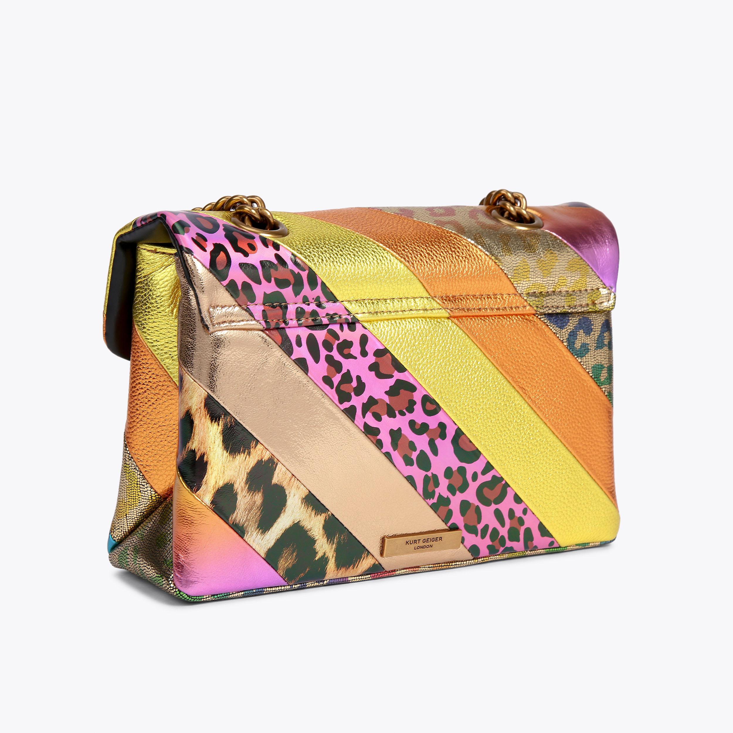 LEATHER KENSINGTON BAG Animal Print Metallic Stripe Leather Cross Body ...