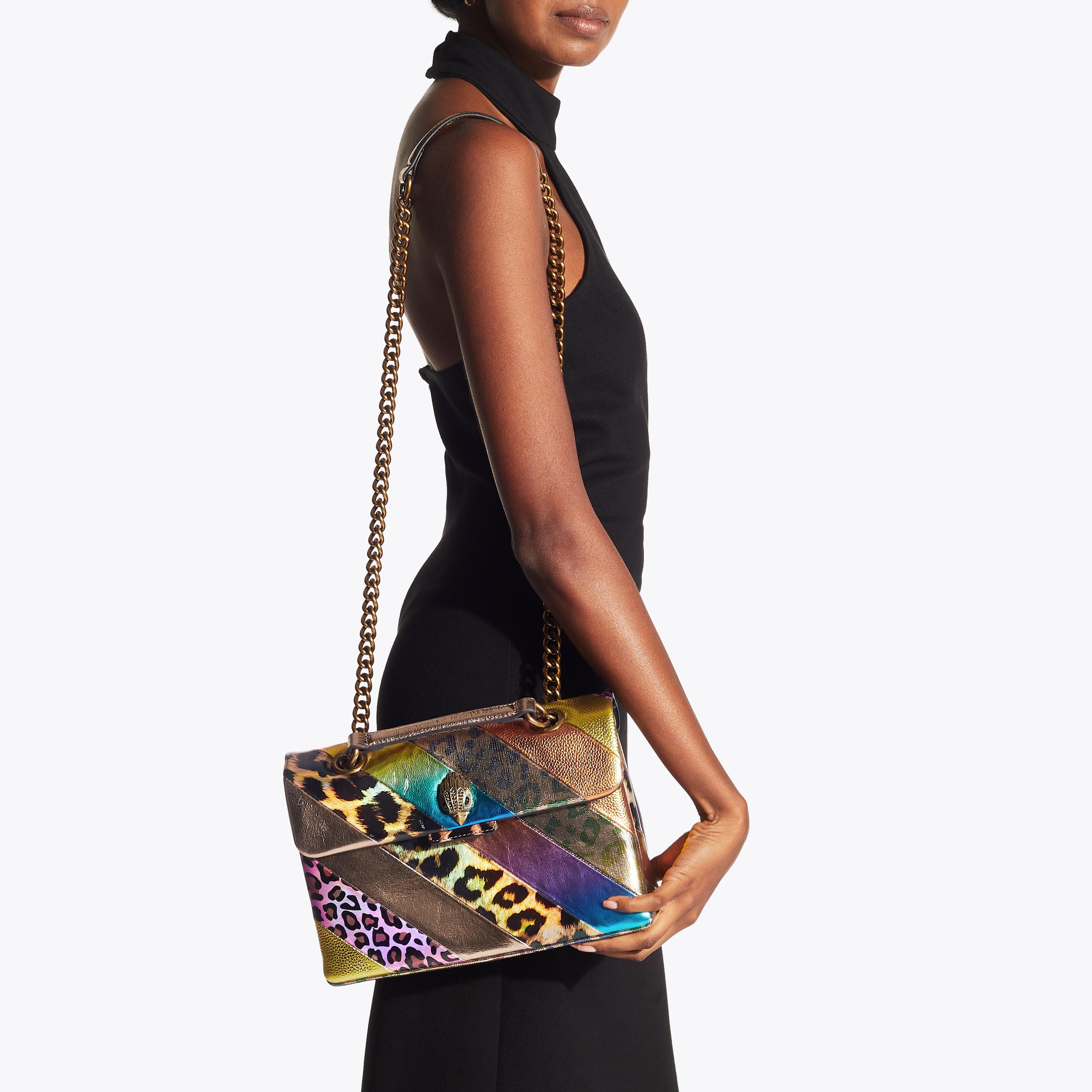 LEATHER KENSINGTON BAG Animal Print Metallic Stripe Leather Cross Body ...