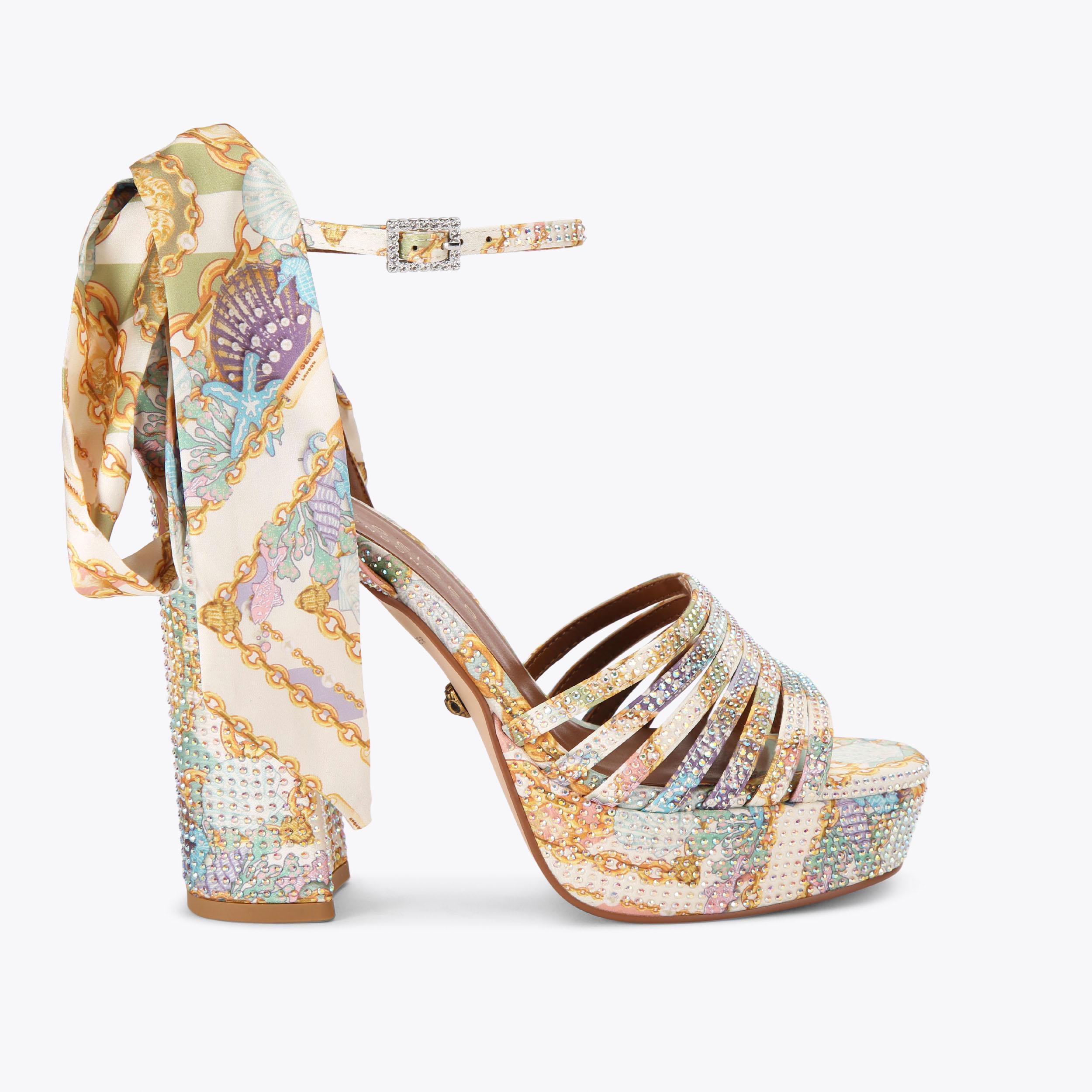 PIERRA ANKLE TIE PLATFORM Printed platform heel by KURT GEIGER LONDON