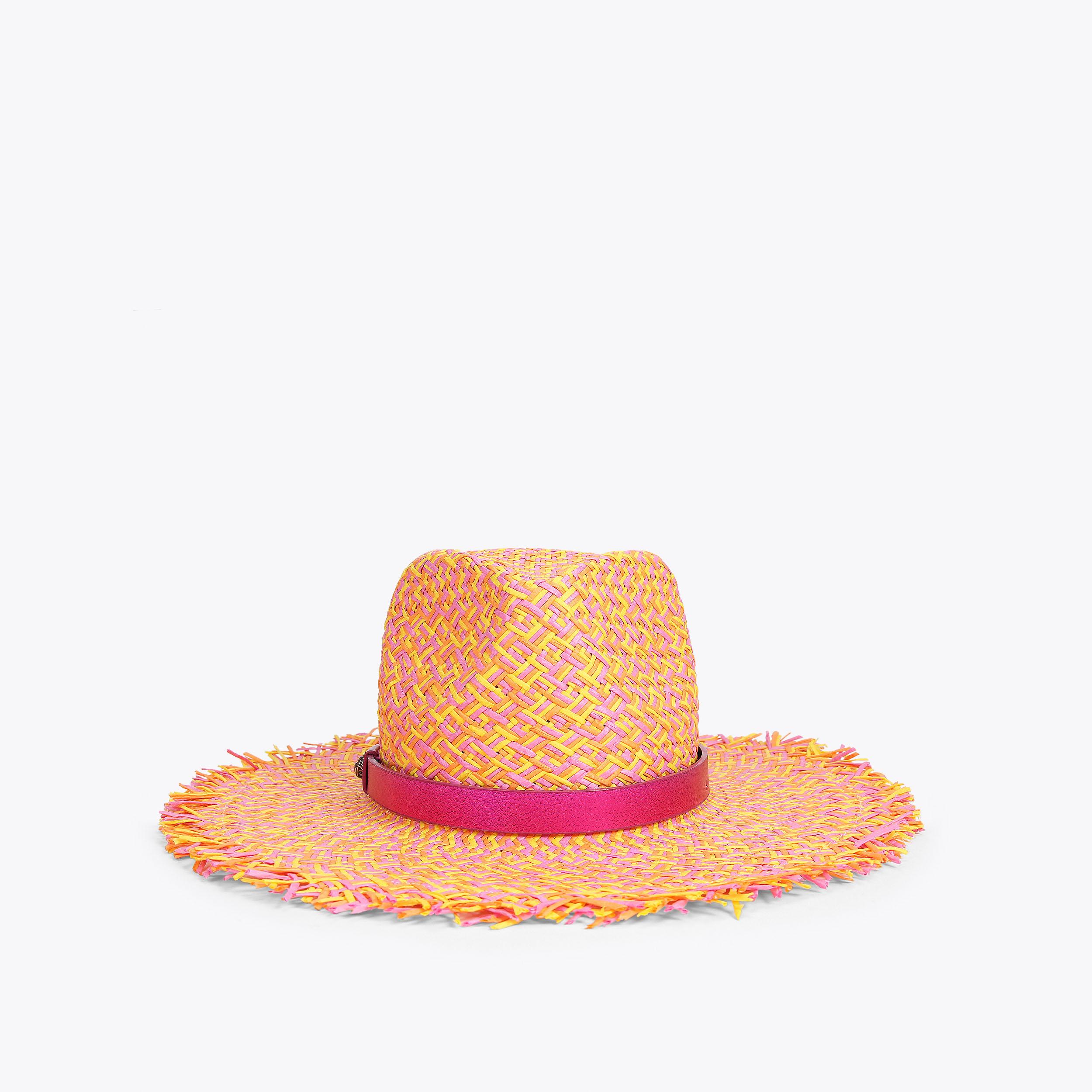 STRAW FRINGED FEDORA HAT Pink Hat by KURT GEIGER LONDON