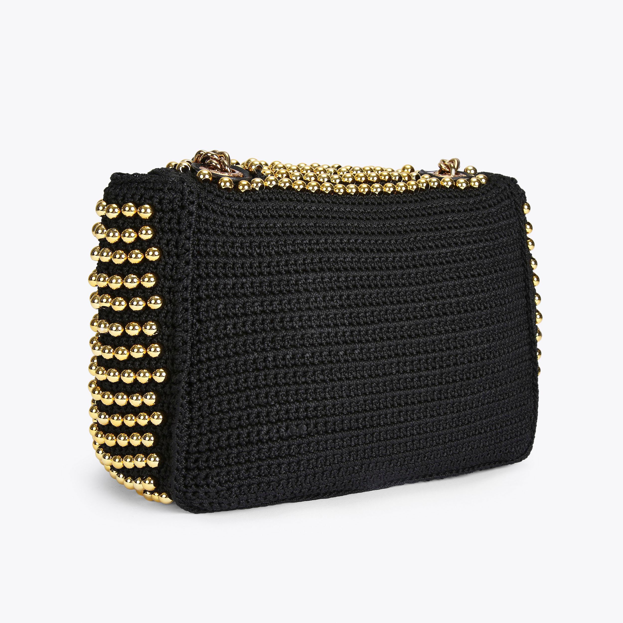 CROCHET KENSINGTON STUD Black Studded Shoulder Bag by KURT GEIGER LONDON