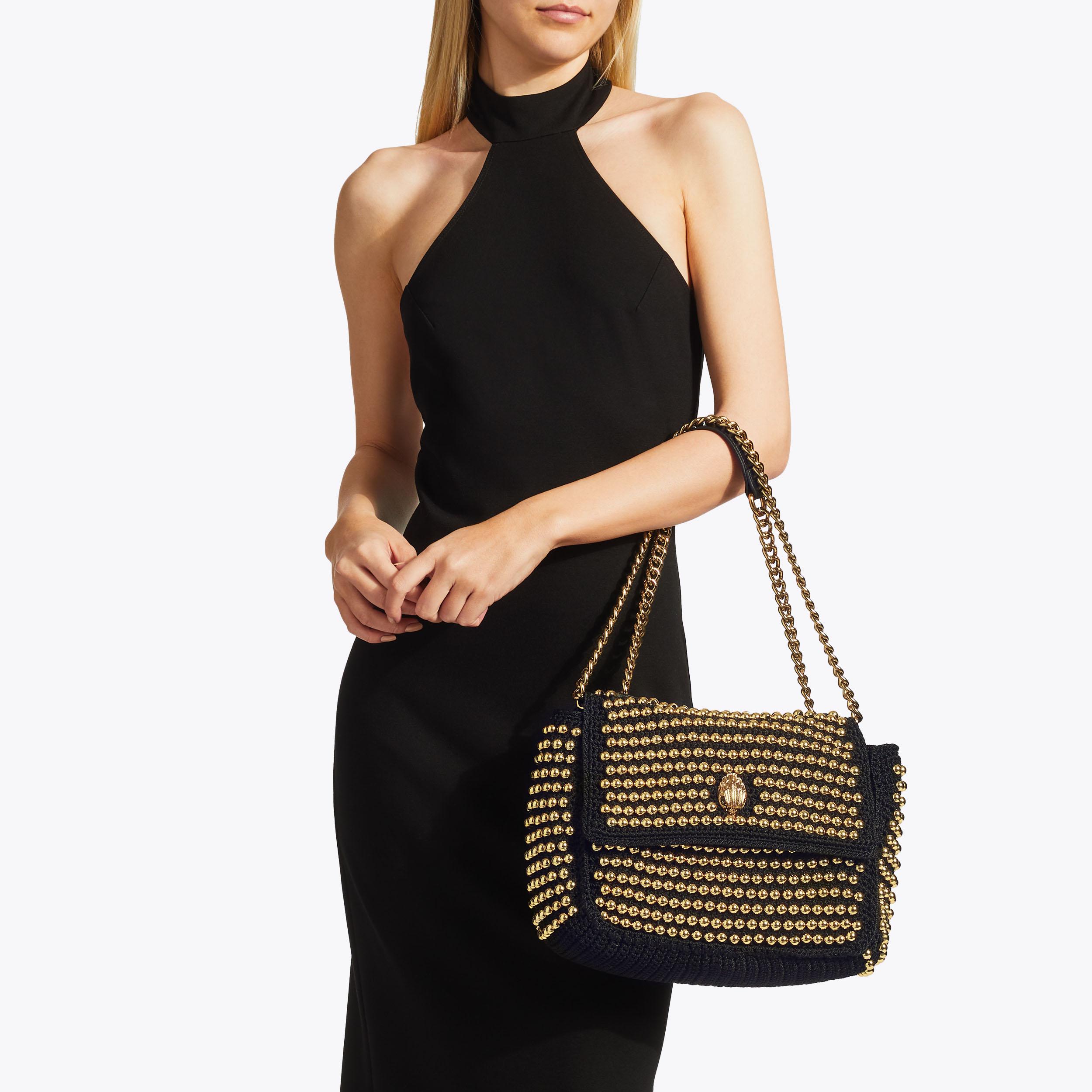 CROCHET KENSINGTON STUD Black Studded Shoulder Bag by KURT GEIGER LONDON