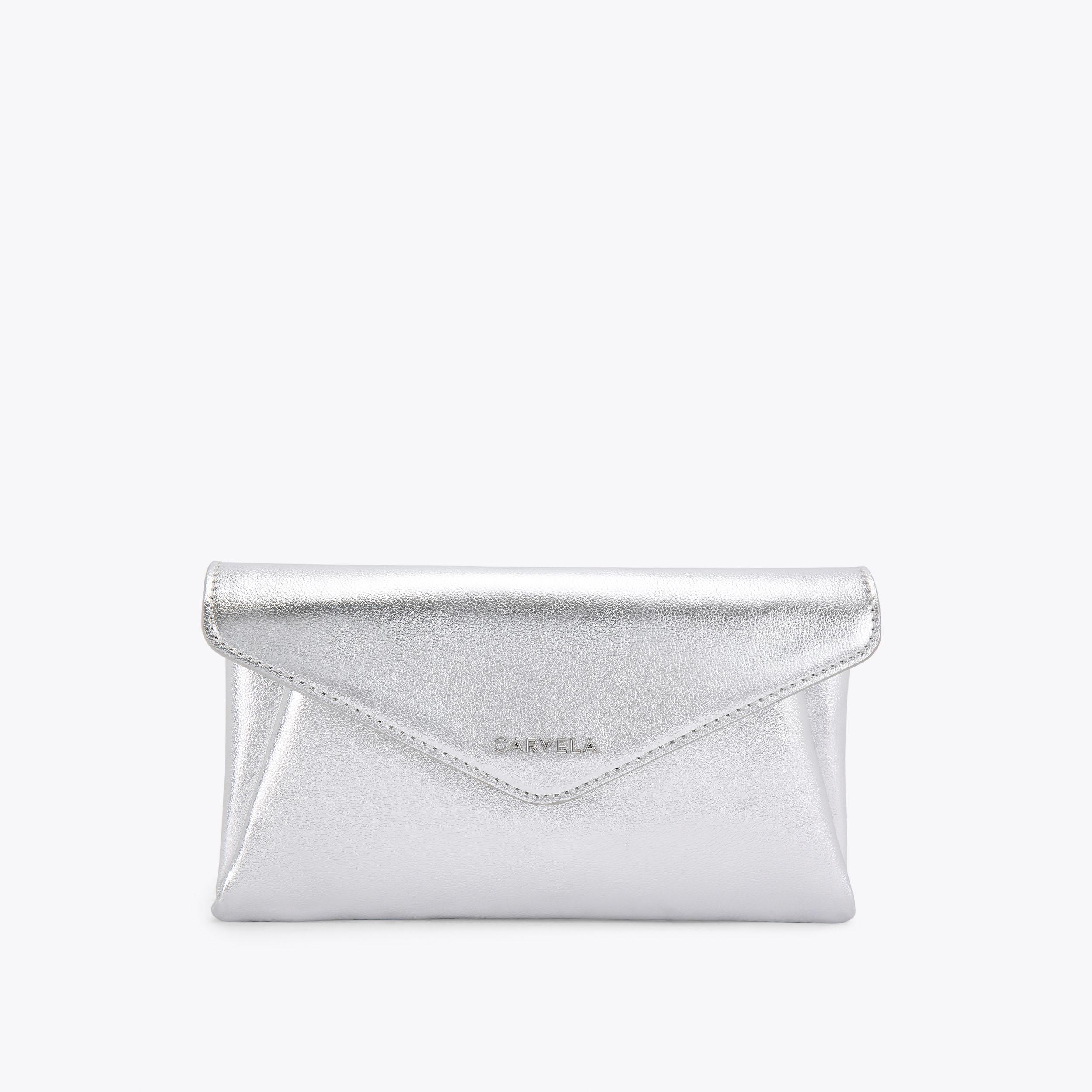 MEGAN ENVELOPE CLUTCH Silver Envelope Clutch Bag by CARVELA