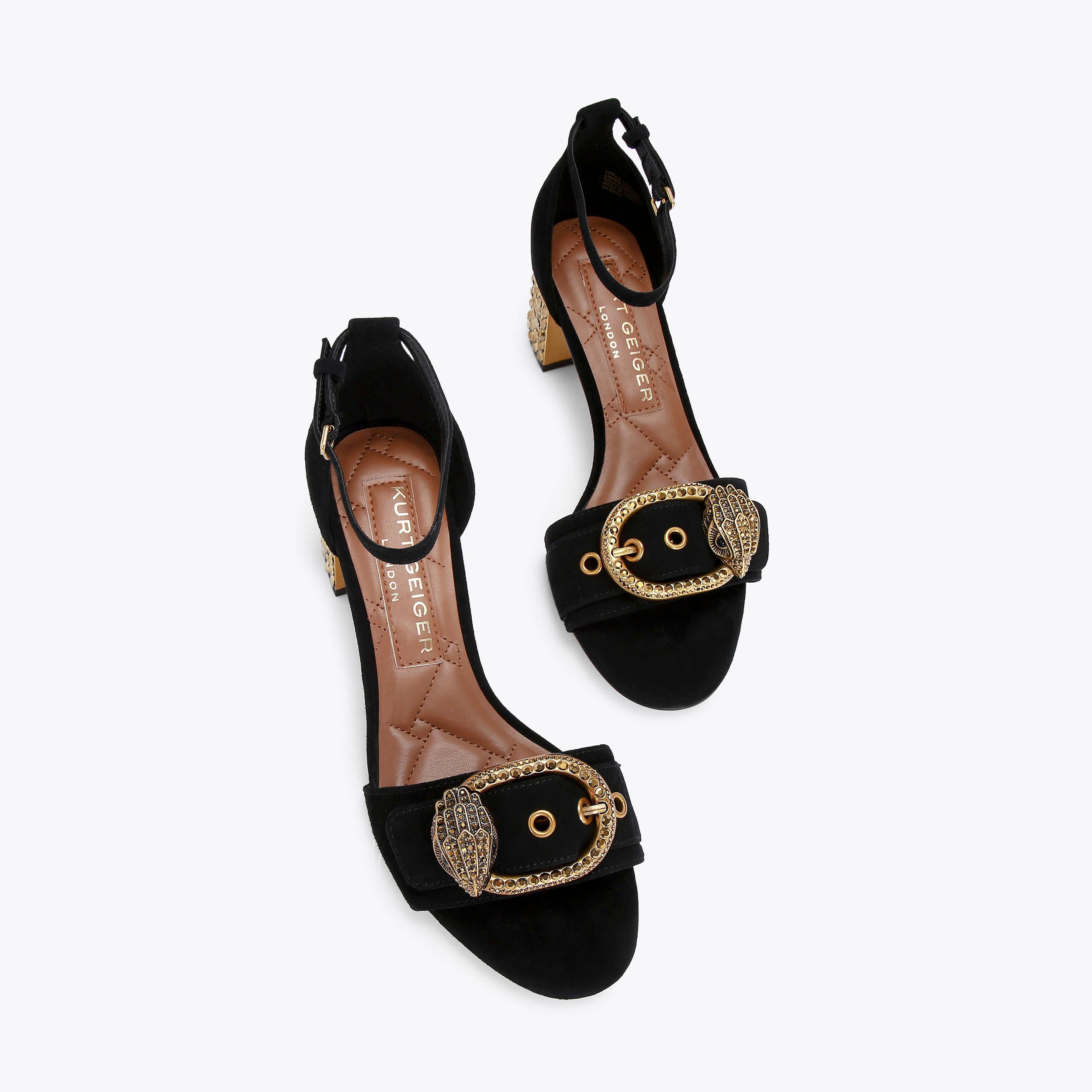 MAYFAIR BLOCK MID HEEL Black Block Sandals by KURT GEIGER LONDON