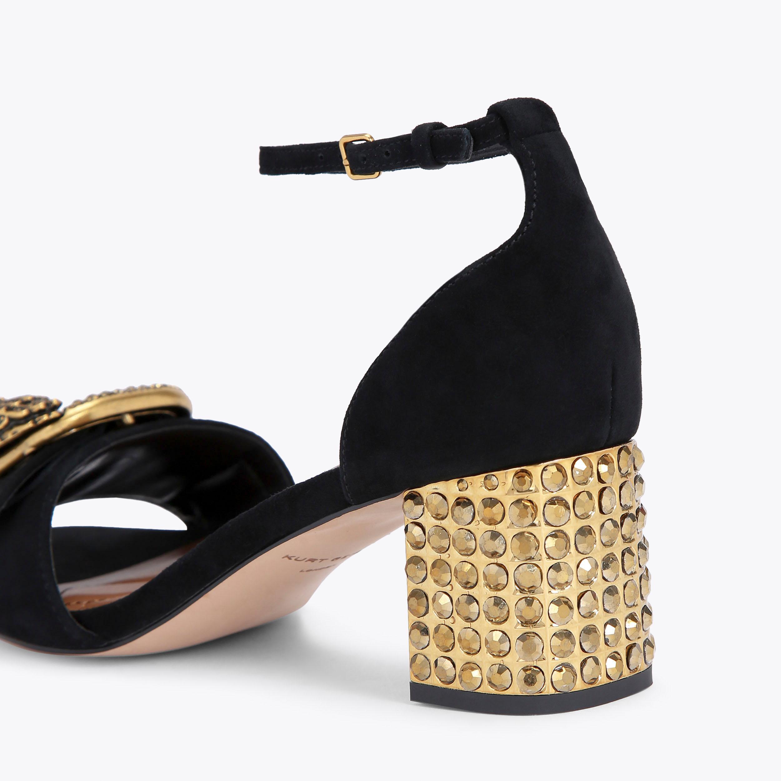 MAYFAIR BLOCK MID HEEL Black Block Sandals by KURT GEIGER LONDON