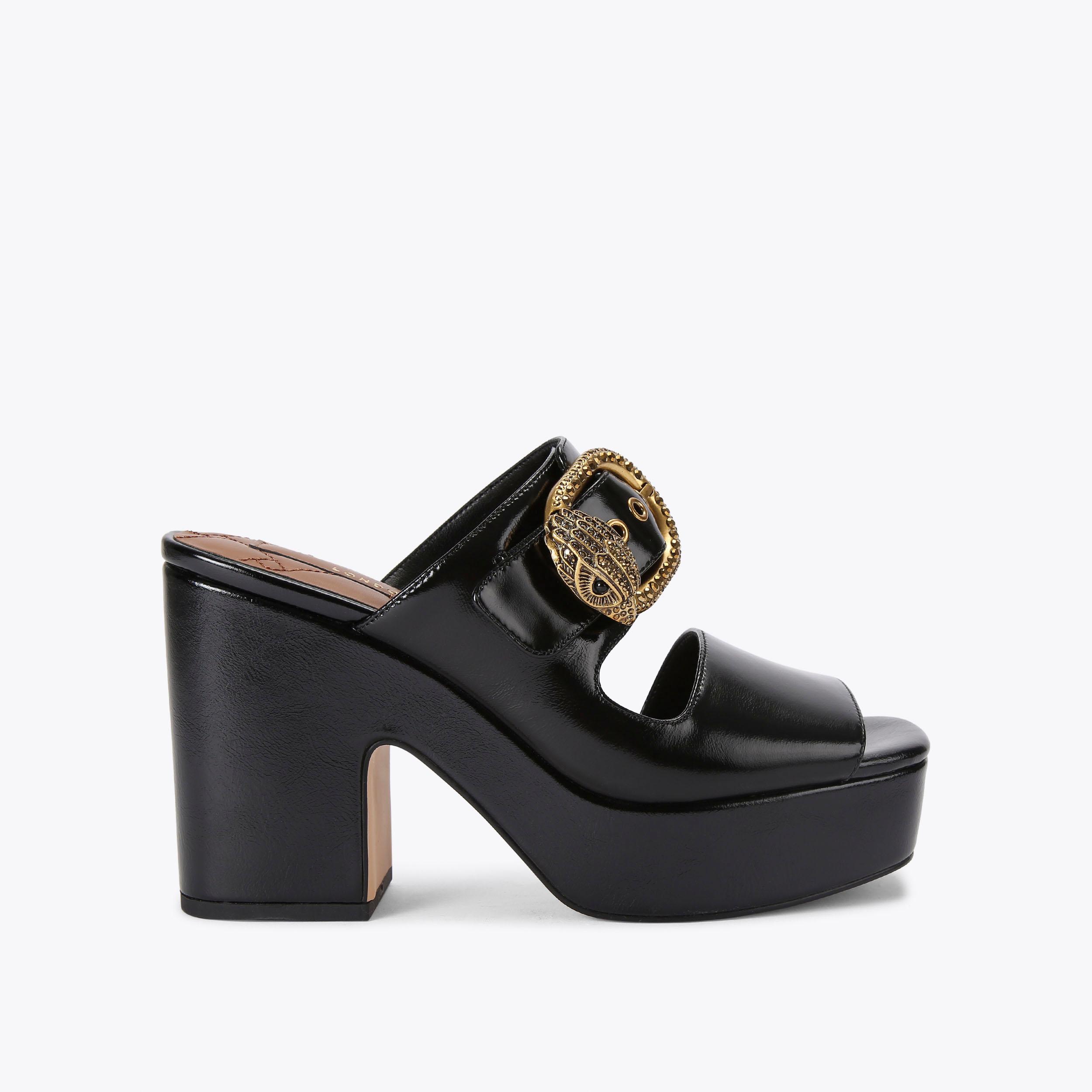 MAYFAIR PLATFORM SANDAL Patent Black Platform Heels by KURT GEIGER LONDON