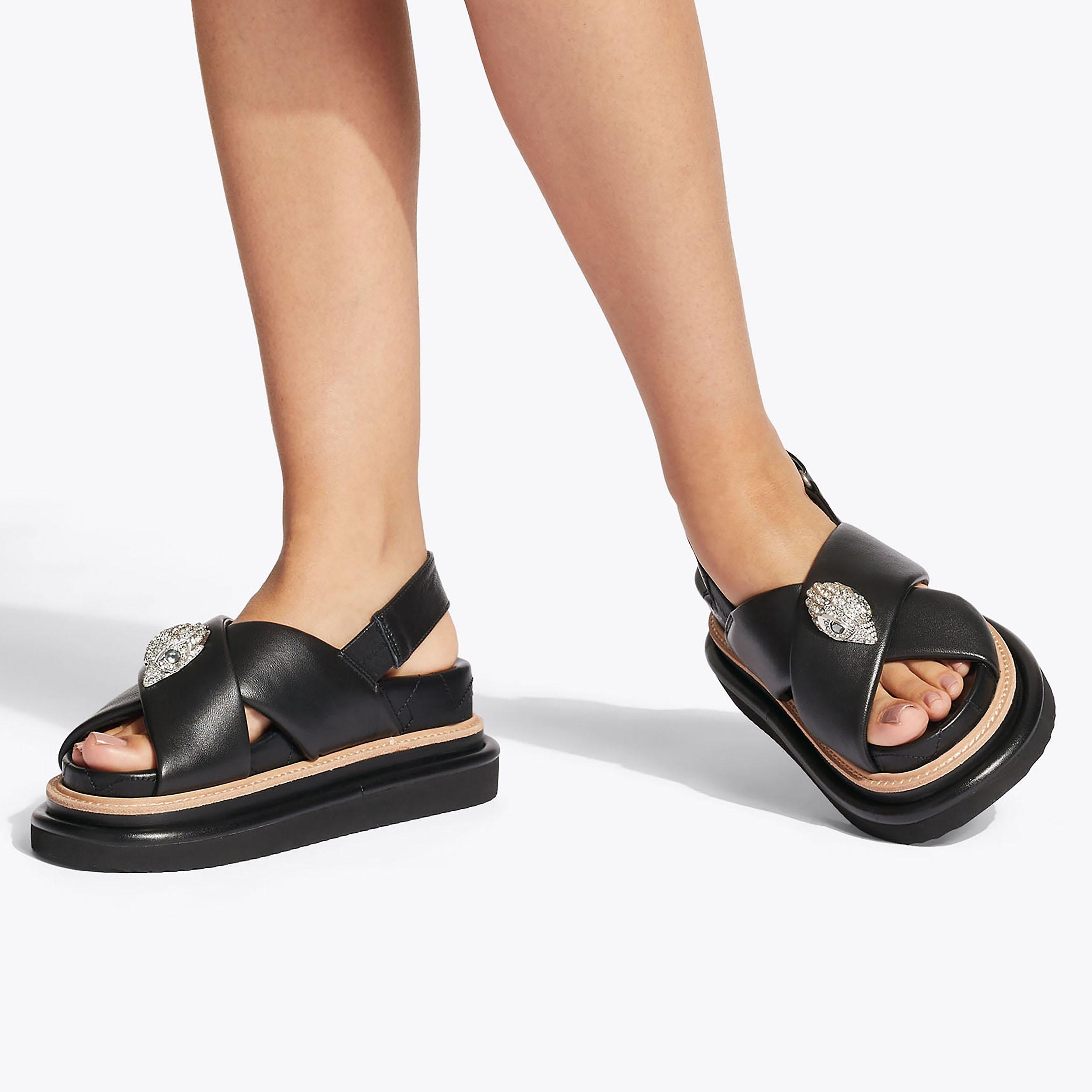ORSON CROSS STRAP SANDAL Black Leather Sandal by KURT GEIGER LONDON